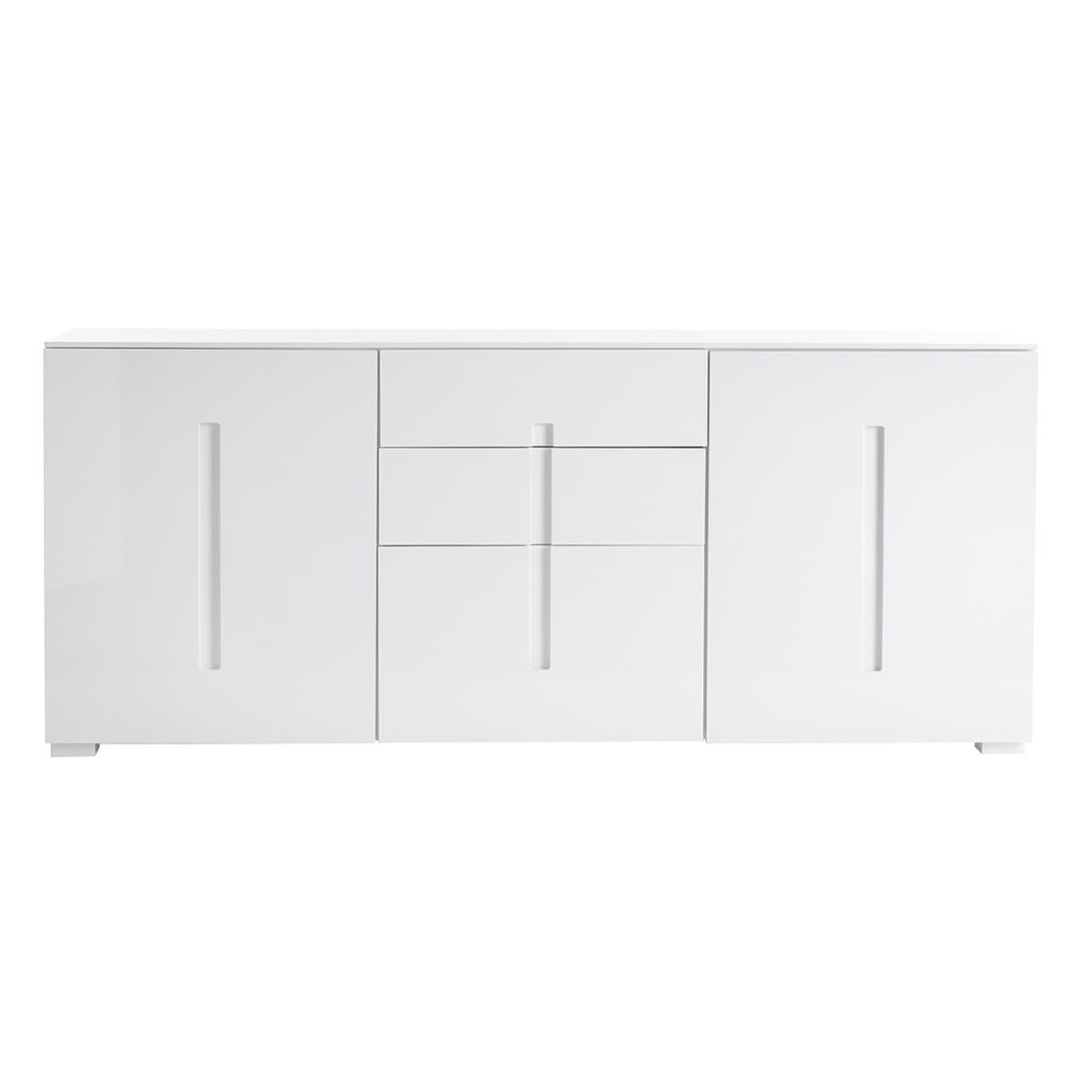 Buffet design blanc laqué brillant 2 portes 3 tiroirs L180 cm TED ...