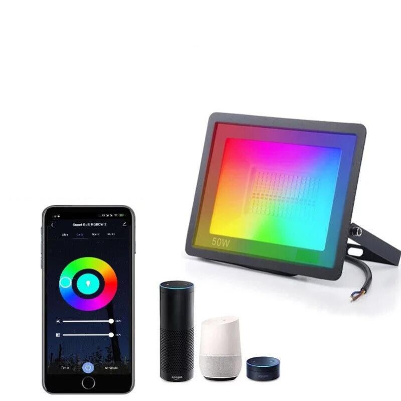 Faro a led rgb da esterno ip65 smart compatibile google alexa da 50w ...