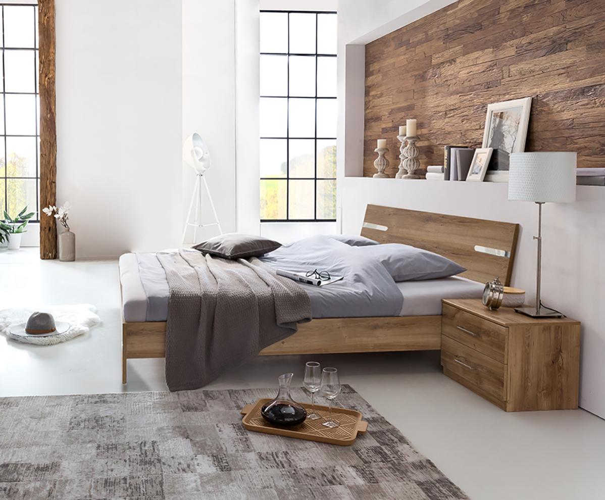 Lit adulte double 140 x 200cm + 2 chevets coloris imitation chêne ...