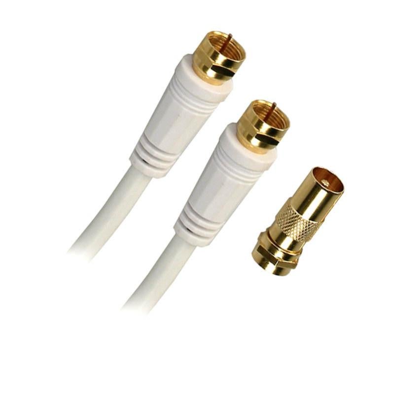 CABLE SATÉLITE ENCHUFE ''F'' MACHO/MACHO BLANCO 5M + ADAPTADOR ENCHUFE ...