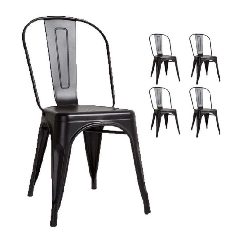 KOSMI - Conjunto de 4 sillas de metal negro mate - Estilo industrial ...