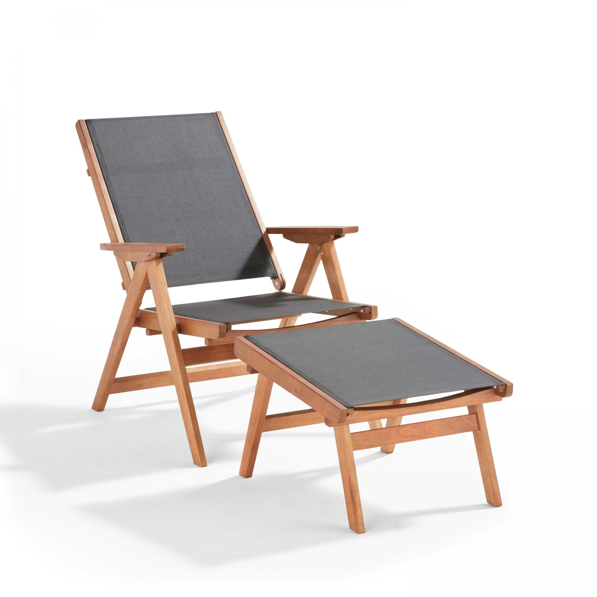 Sedia relax in legno di eucalipto con poggiapiedi nero | Leroy Merlin