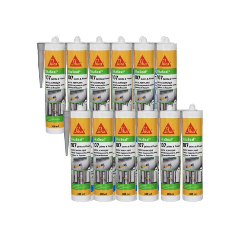 Lot de 12 mastics acryliques SIKA Sikaseal 107 Joint et fissure - Gris ...