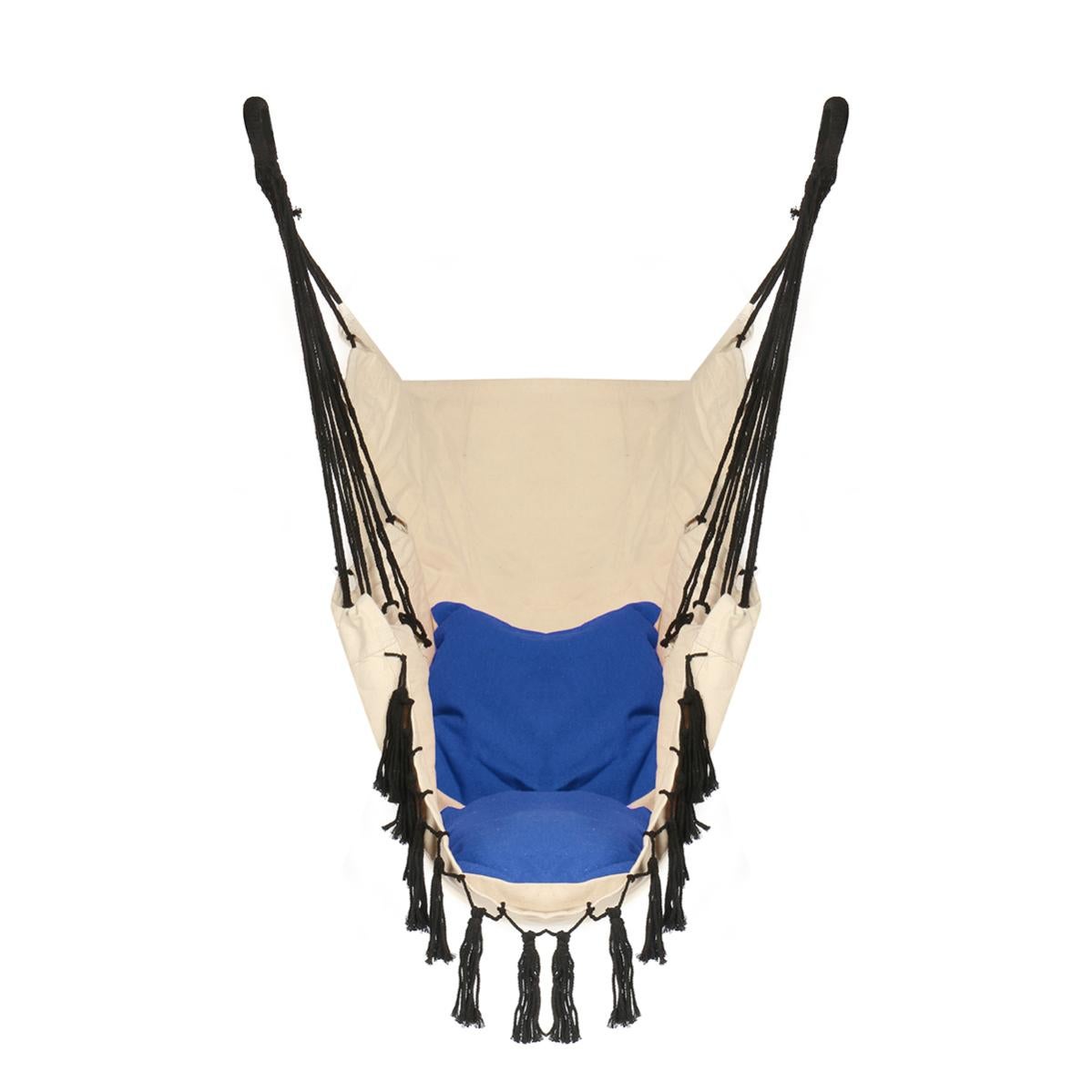 Hamac Siège de détente assise en coton blanc + bleu 130 x 100 cm max ...