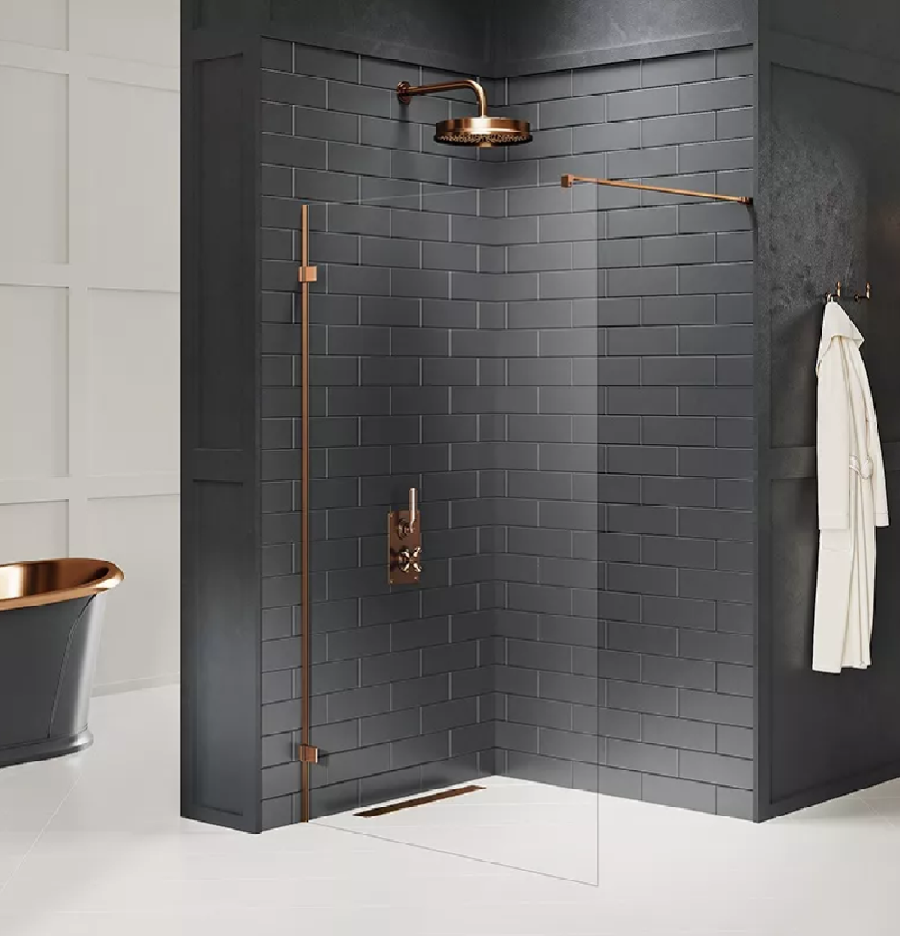 Parete doccia Walk-in 140 cm rame spazzolato TAHITI COPPER BRUSHED ...