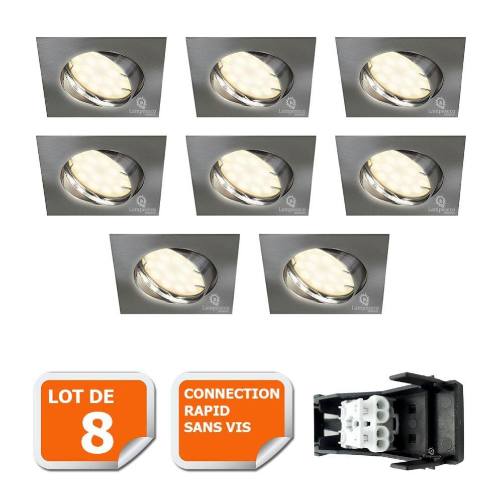 LOT DE 8 SPOT ENCASTRABLE ORIENTABLE LED CARRE ALU BROSSE GU10 230V eq. 50W BLANC NEUTRE | Leroy ...
