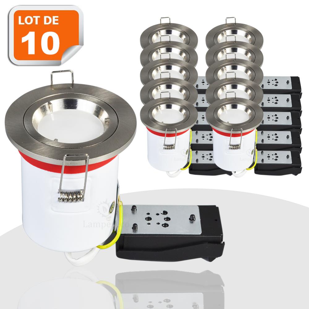 Lot de 10 Spot Encastrable BBC Acier Brossé 90mm avec Ampoule Led 5W ...