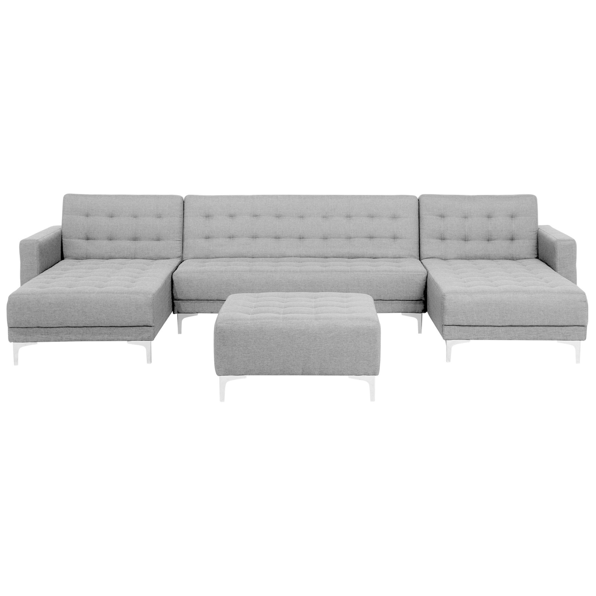 Divano letto a forma di U con ottomano in tessuto grigio chiaro ...