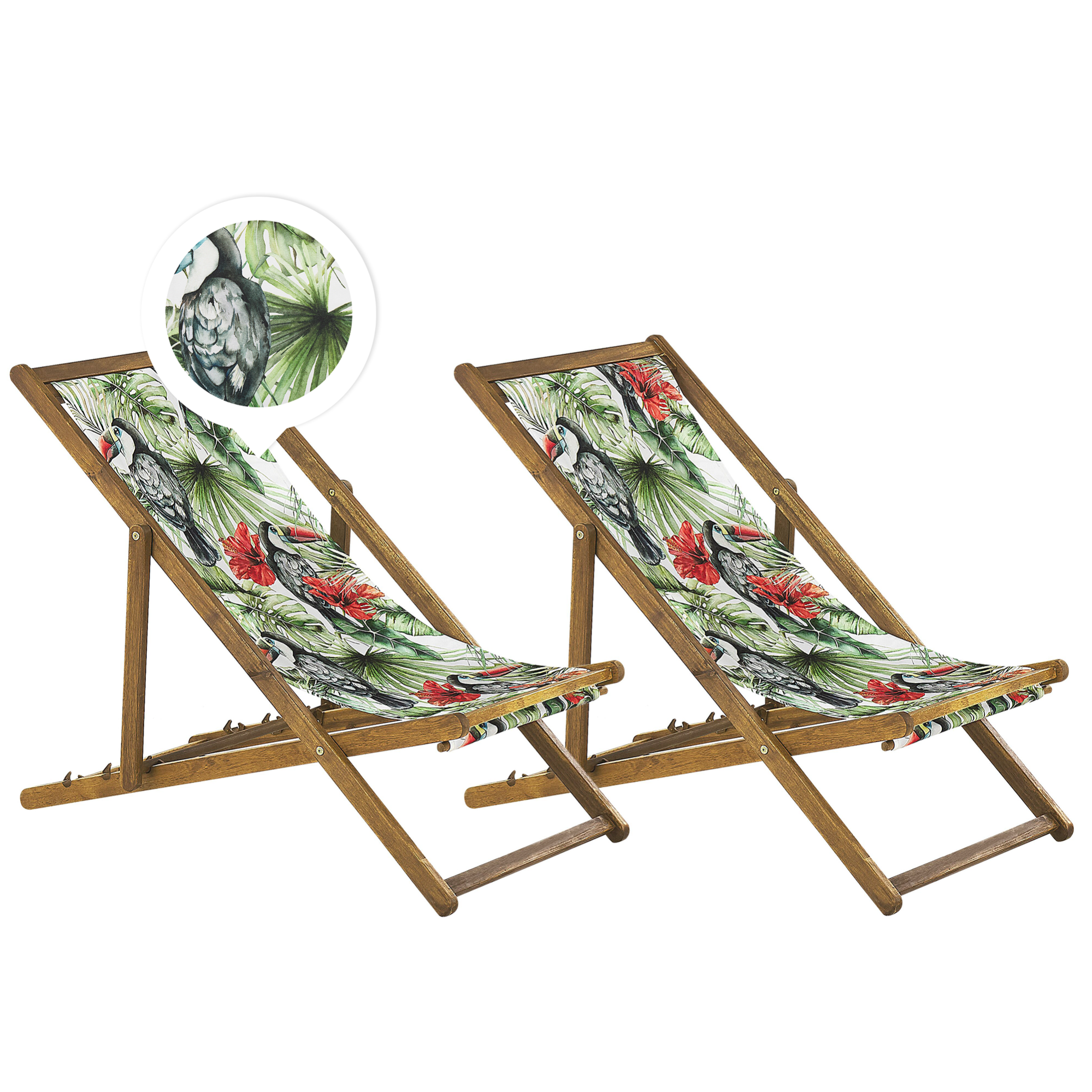 Set di 2 sedie a sdraio in legno acacia chiaro tucani multicolore ANZIO ...