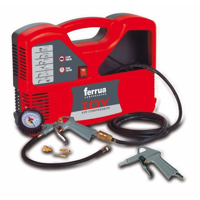 Ferrua Compresseur D'air Sans Huile Idy 1.5 Hp 1100 W Avec Accessoires ...