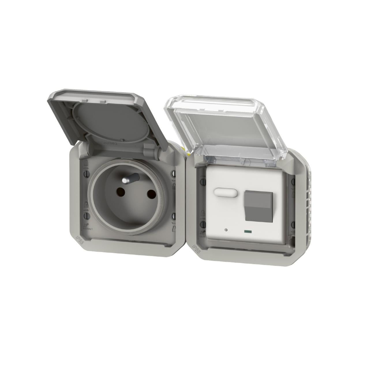 Prise de courant - 2p+t - avec différentiel - horizontale - gris ...