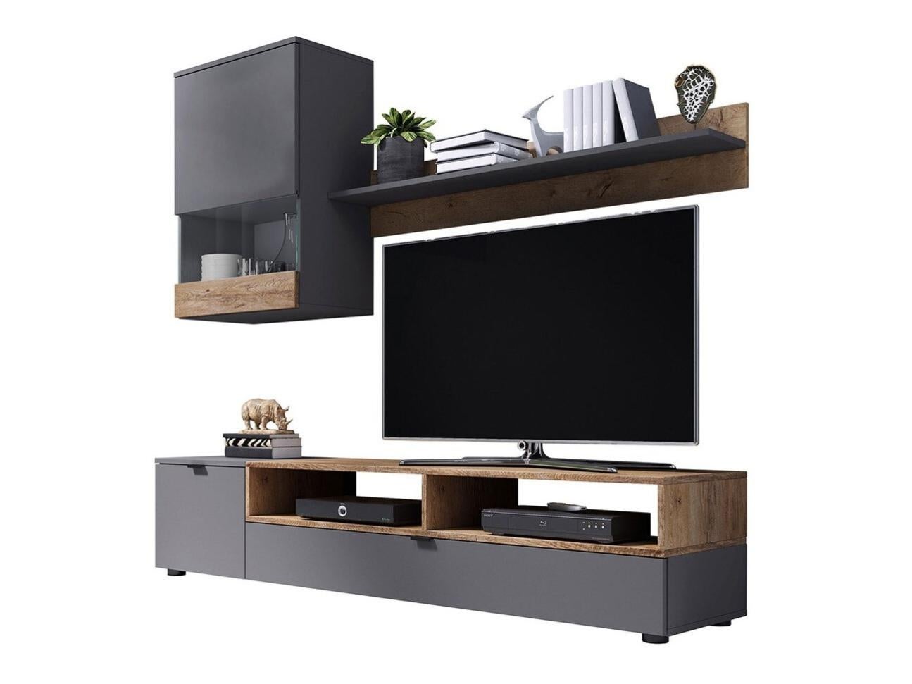 Módulo de salón Charlotte 126, Gris mate, Lefka roble, Partes ...