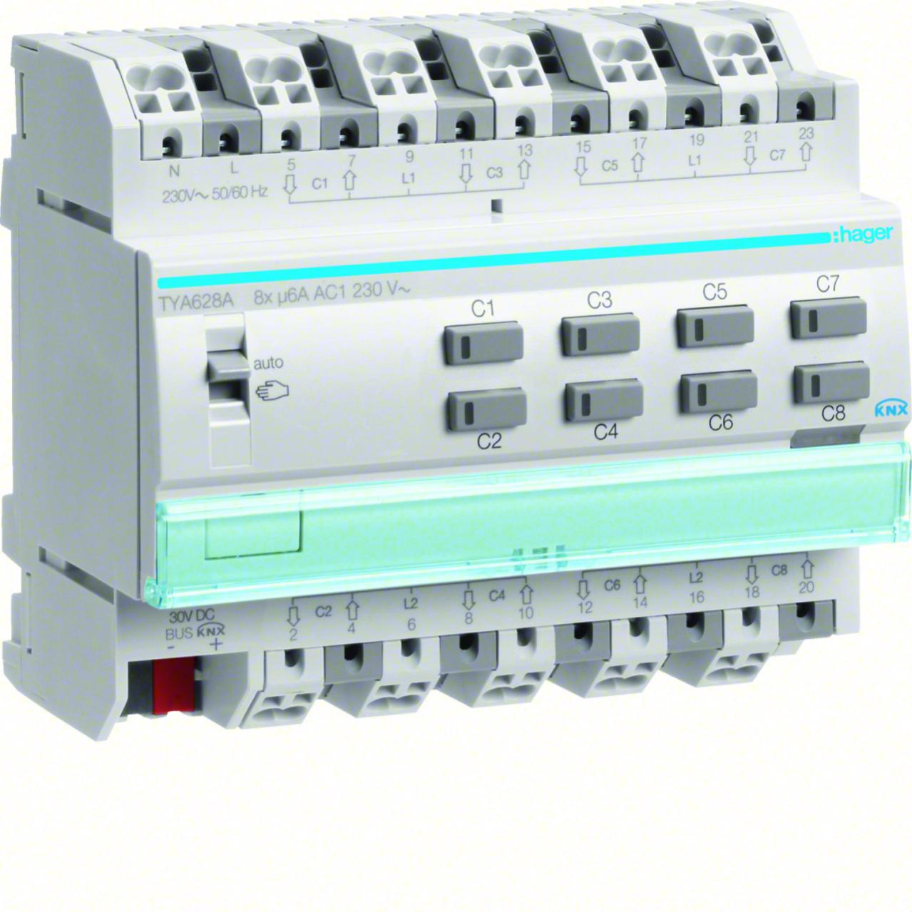 Module 8 moteurs - 6a - 230v - volets roulants -hager tebis tya628a ...