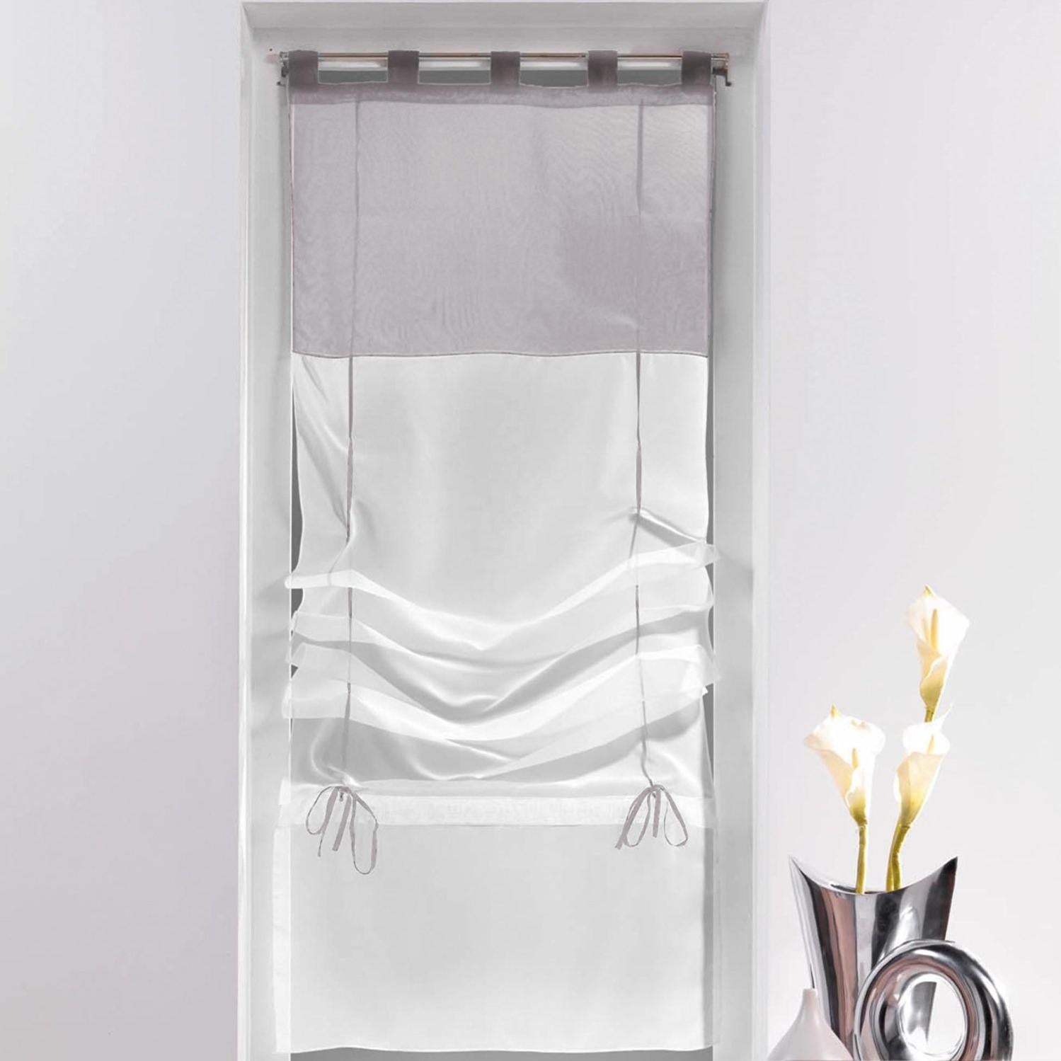 Un store droit à passant - rideau voile bicolore blanc / gris 60 x 180 ...