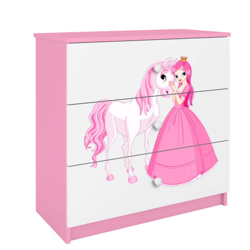 Commode enfant PRINCESSE ET SON CHEVAL - 3 tiroirs 80 cm x 80 cm x 40 ...
