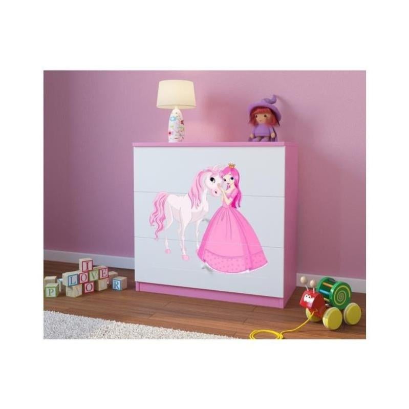 Commode enfant PRINCESSE ET SON CHEVAL - 3 tiroirs 80 cm x 80 cm x 40 ...