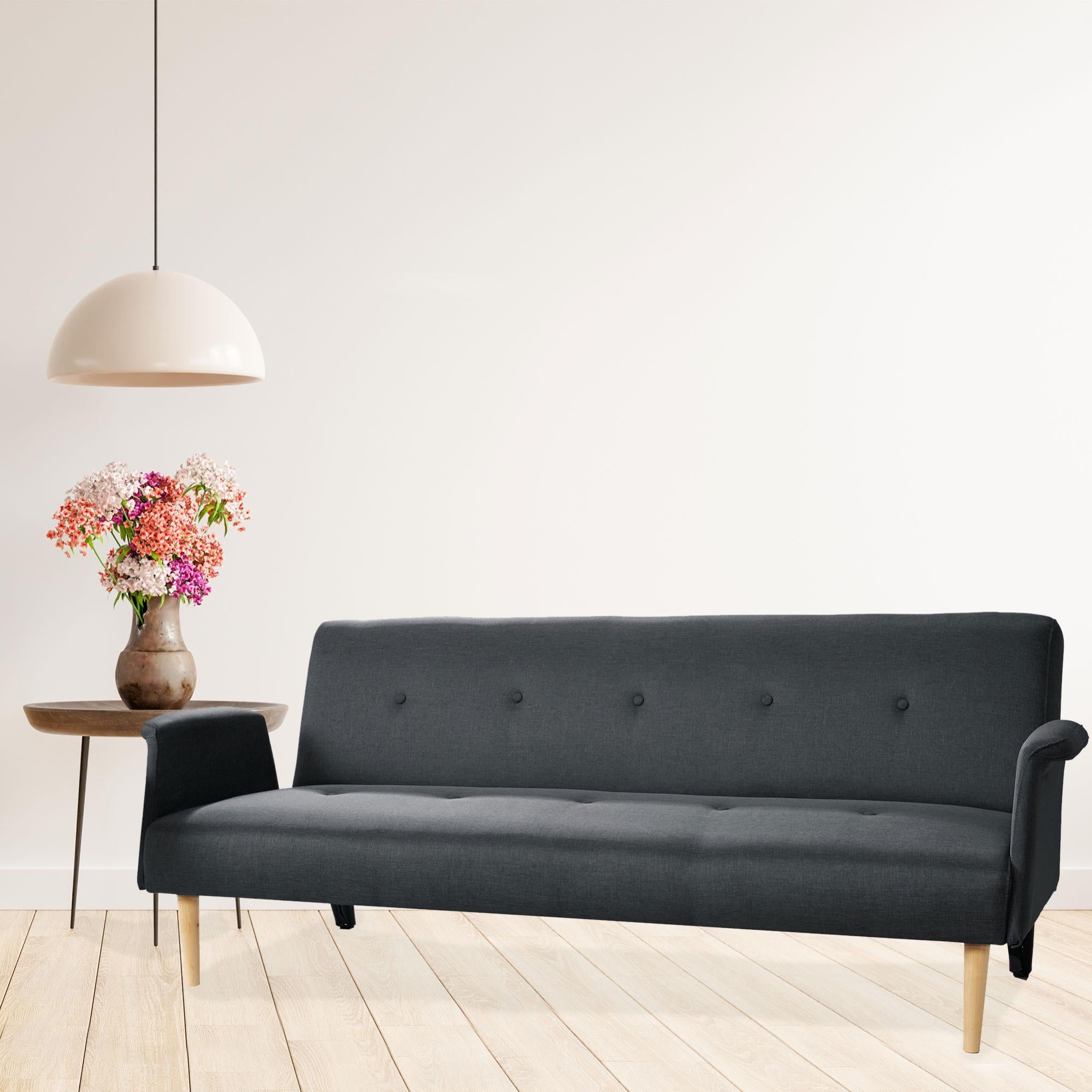 Banquette-lit 3 places 194x84x78 cm en tissu gris foncé | Leroy Merlin