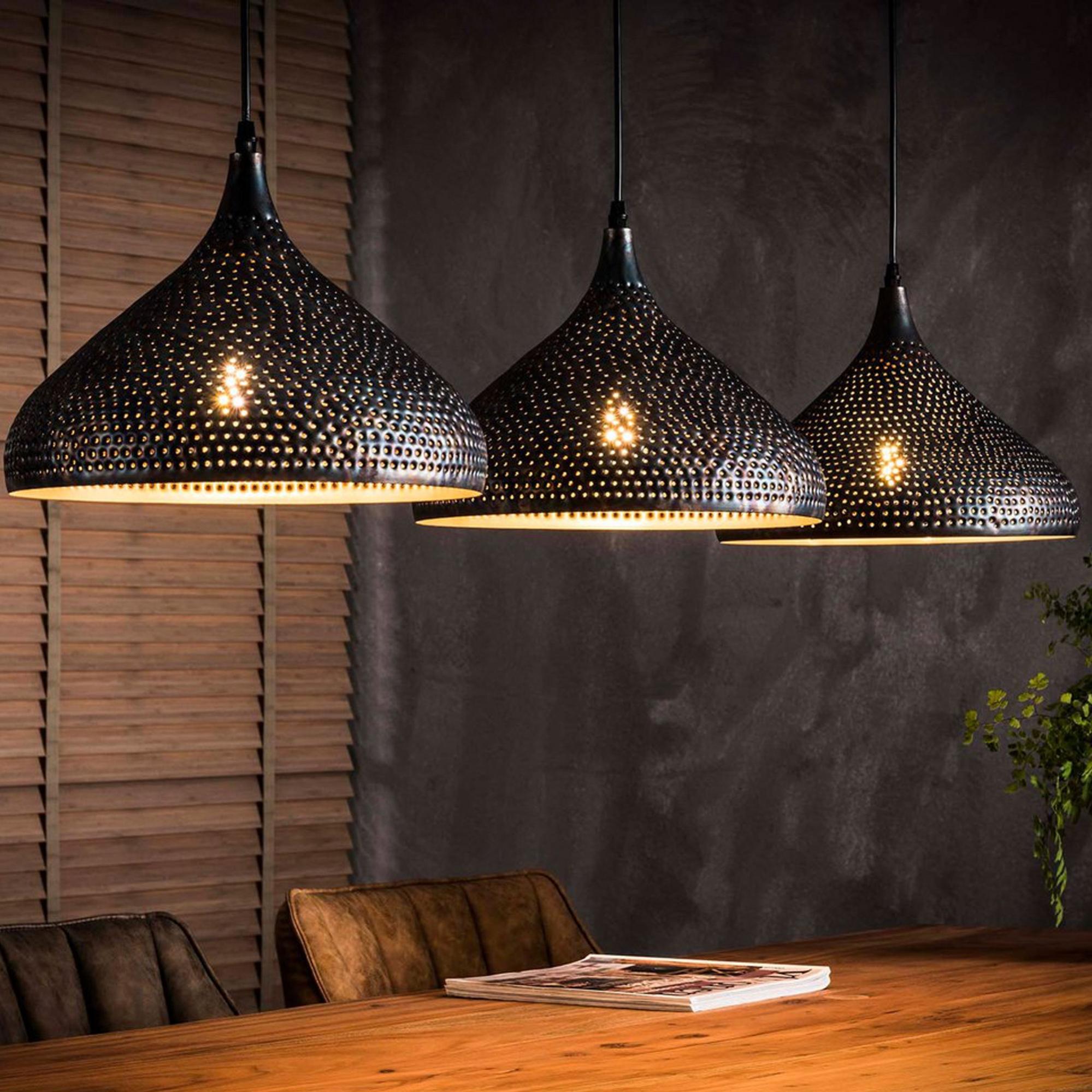 Suspension industrielle 3 lampes forme entonnoir en métal noir - AMP ...