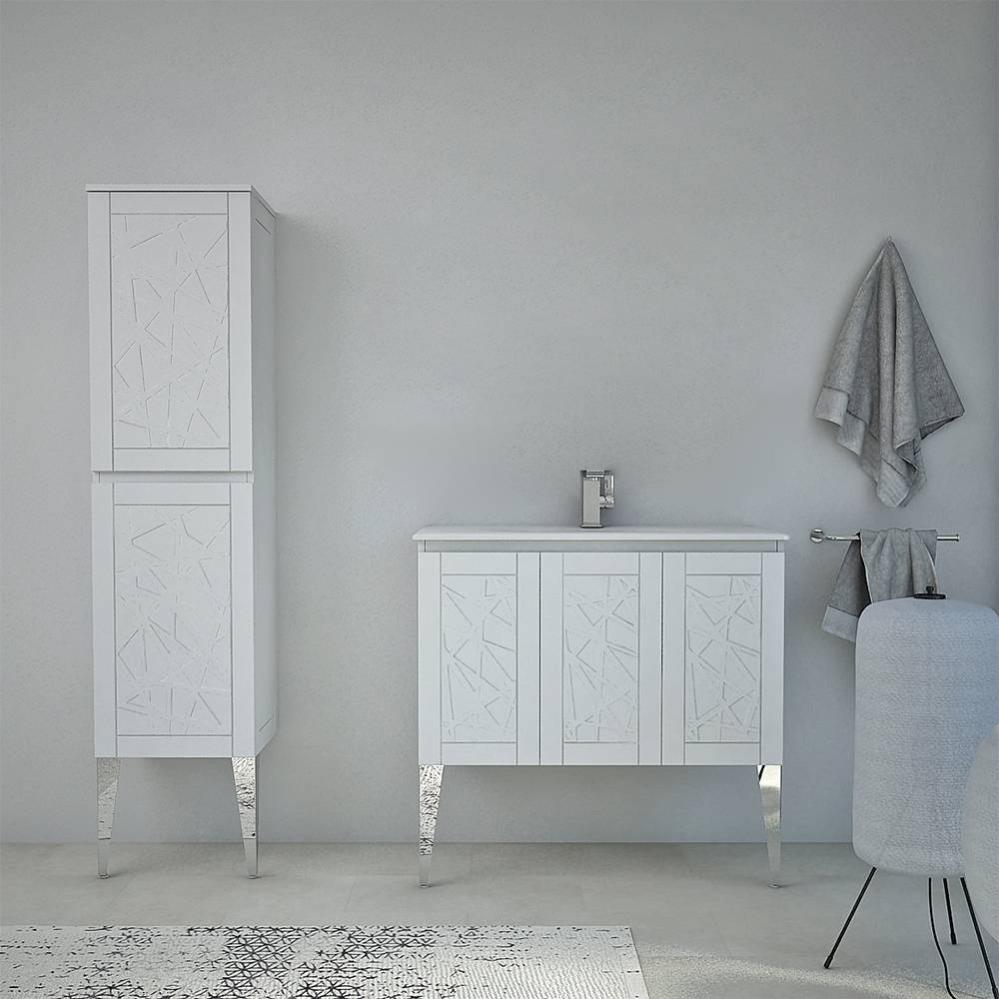 Mobile bagno moderno a terra bianco opaco 90 cm con colonna e lavabo in ...