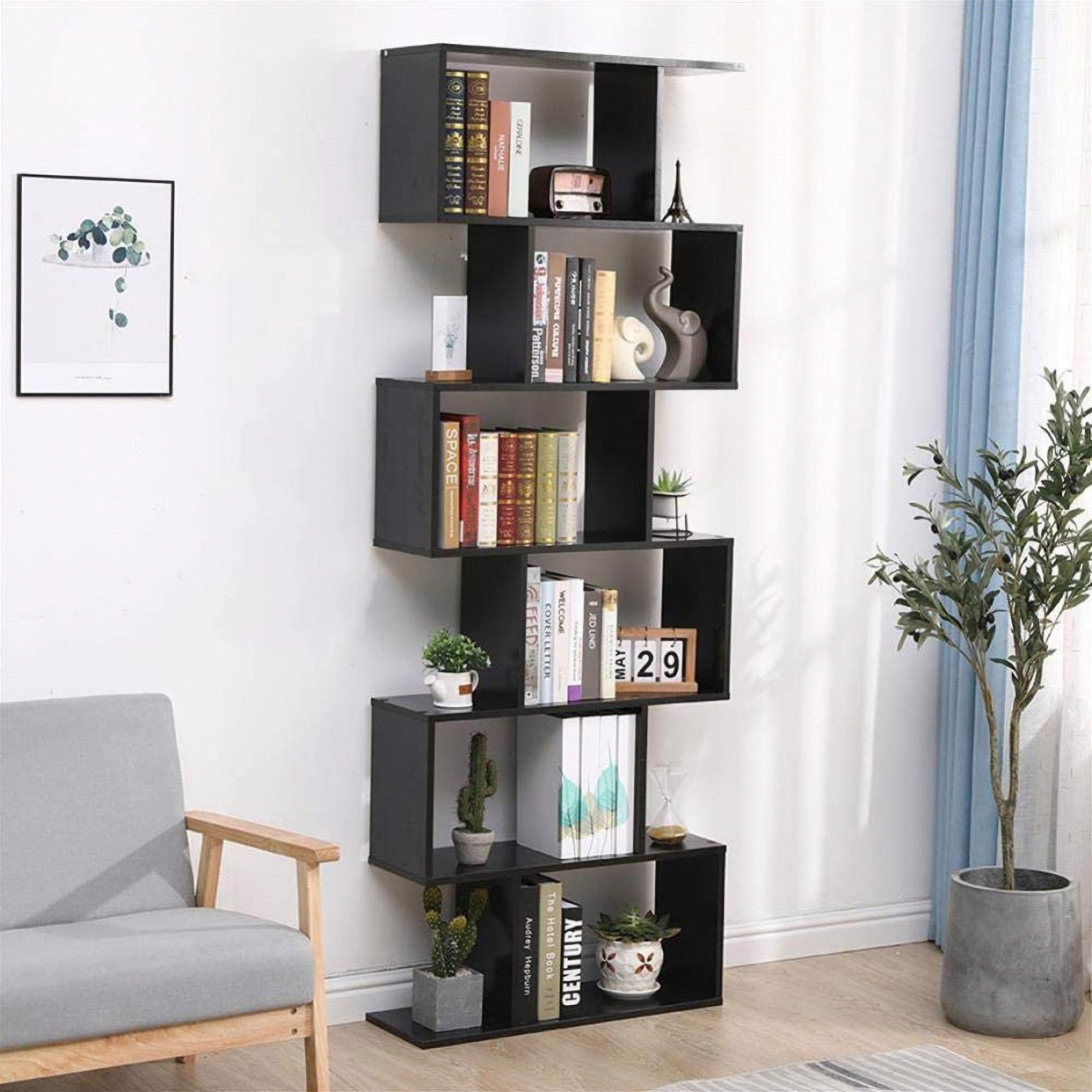 Libreria alta a zig zag a 6 scaffali aperti, Made in Italy, Scaffale ...