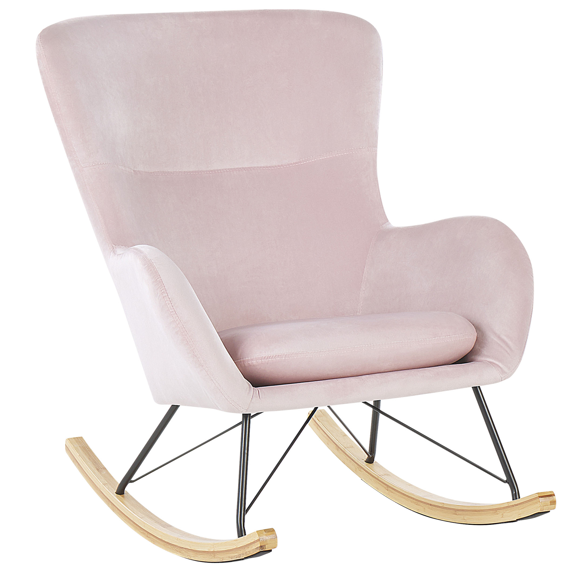 Poltrona a dondolo legno e velluto rosa ELLAN | Leroy Merlin