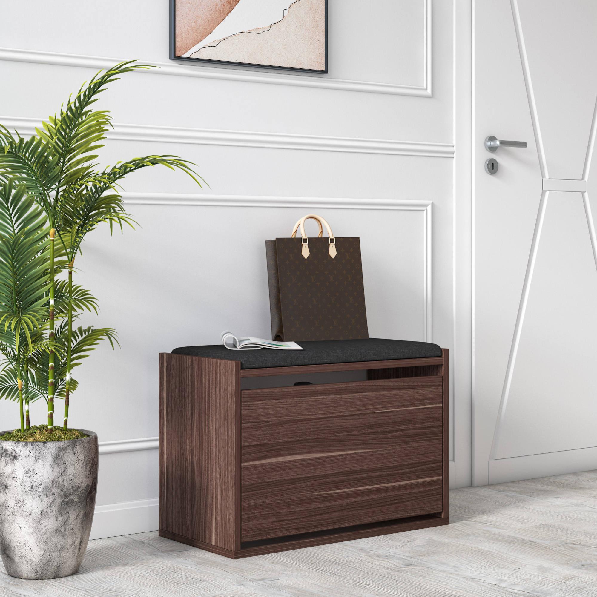 Scarpiera con un'anta a ribalta e cuscinetto tortora, cm 65 x 32 x 43,5 ...