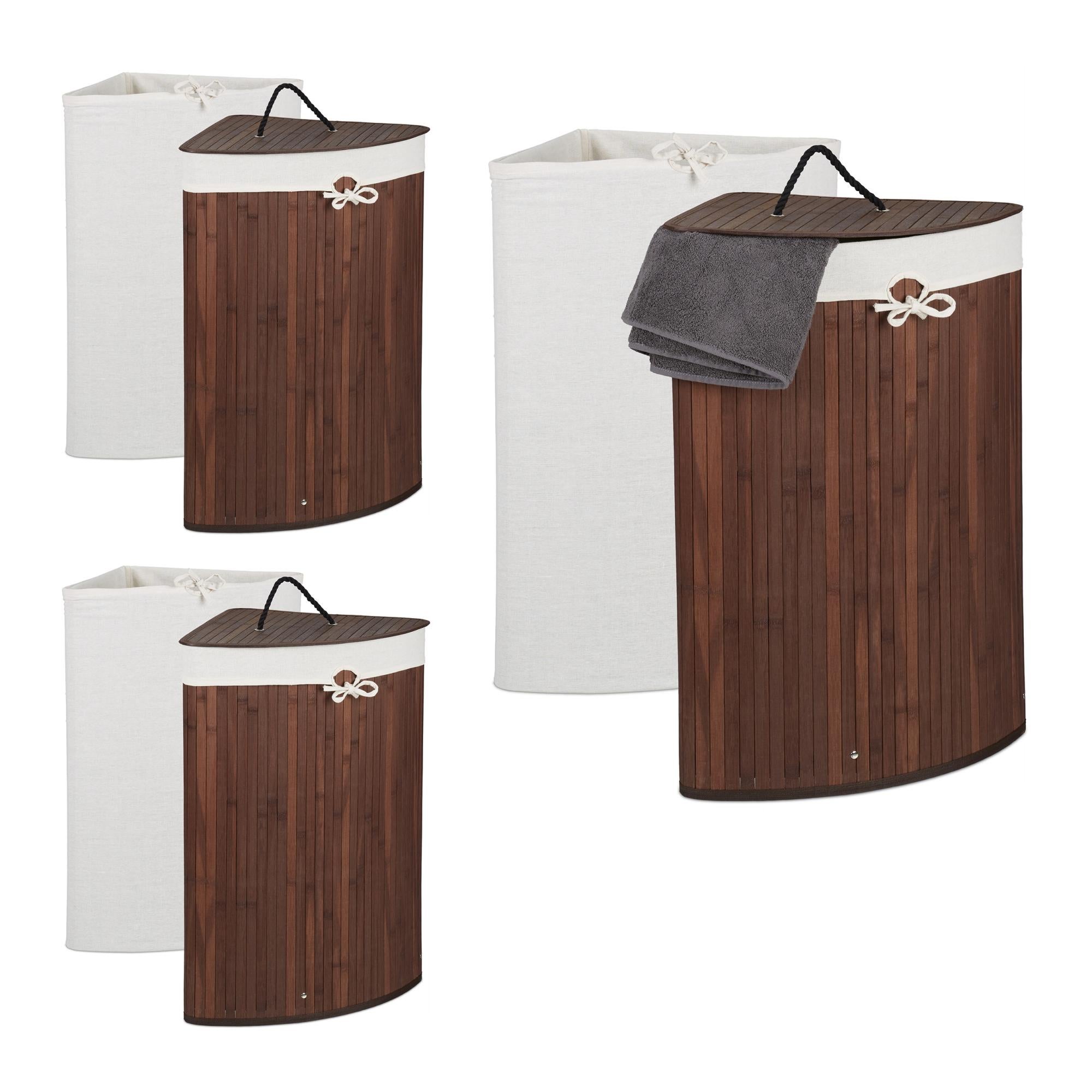 Panier lessive en angle, lot 3, bambou, corbeille pliable avec ...