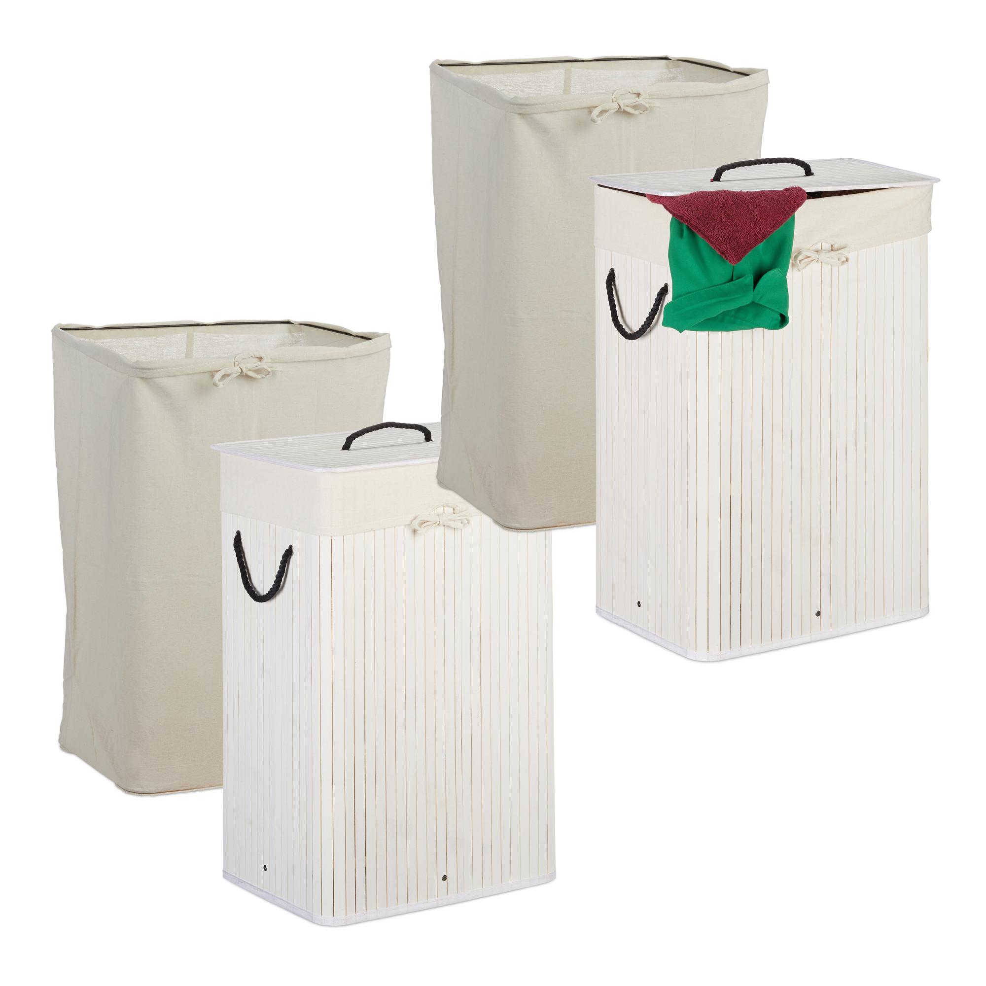 Relaxdays Panier lessive bambou, corbeille pliable, lot de 2, 80 l, 4 ...