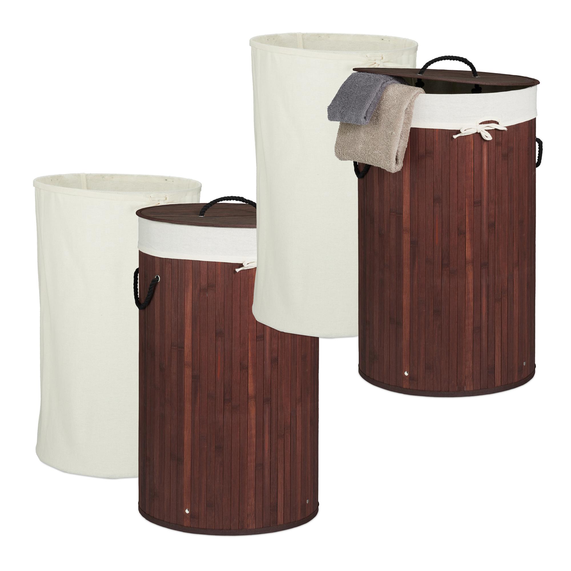 Panier lessive bambou, lot de 2, corbeille pliable, couvercle,70 l ...