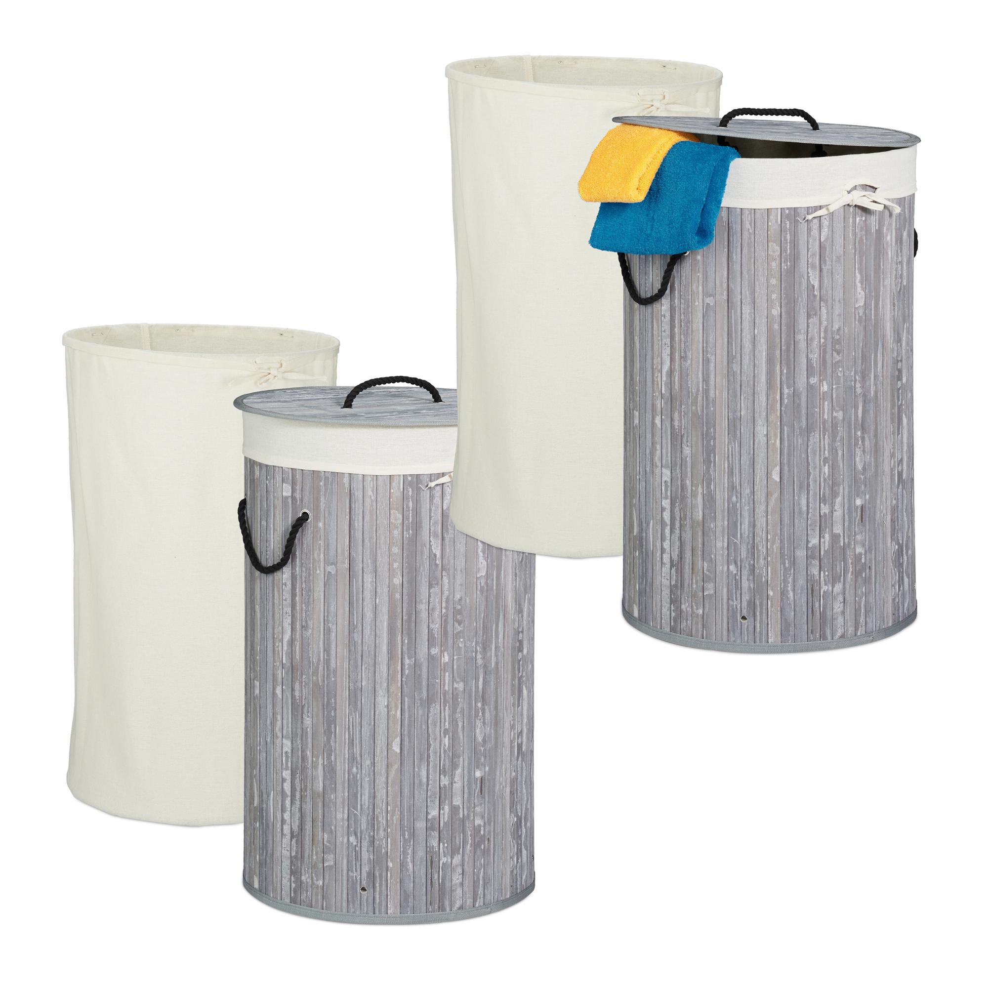 Panier lessive bambou, lot de 2, corbeille pliable, couvercle,70 l ...