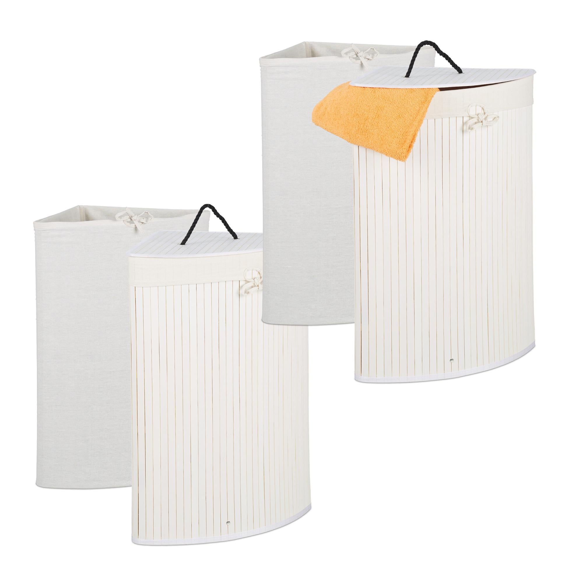 Panier lessive en angle, lot 2, bambou, corbeille pliable avec ...