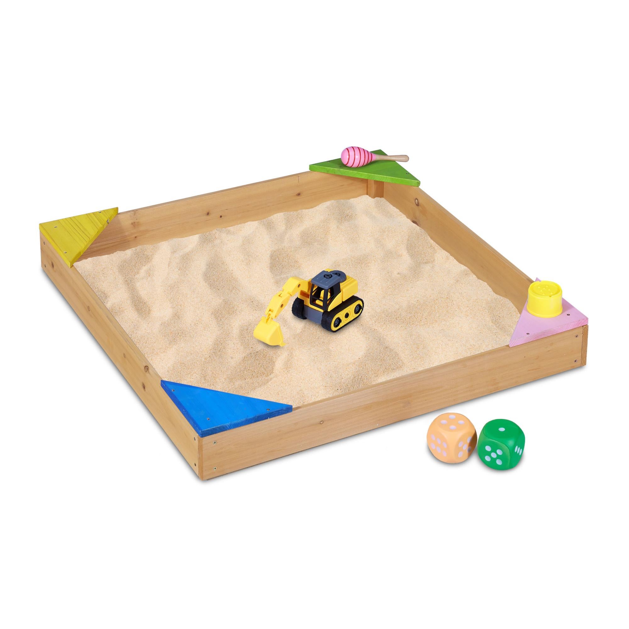 Relaxdays Sabbiera per Bambini, 4 Sedute Angolari, Sandbox, Legno d ...