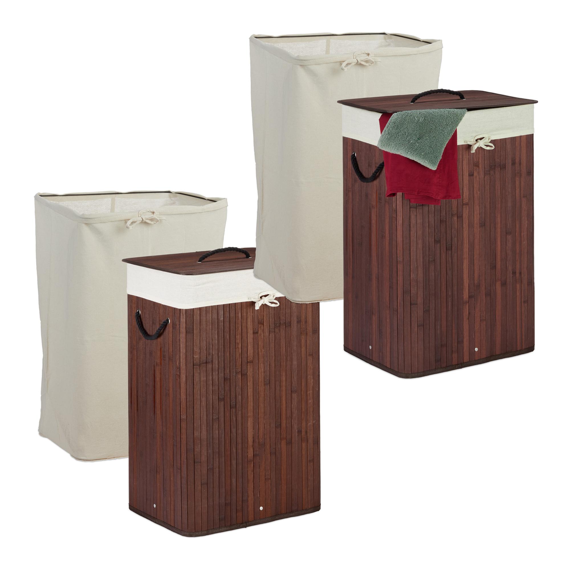 Relaxdays Panier lessive bambou, corbeille pliable, lot de 2, 80 l, 4 ...