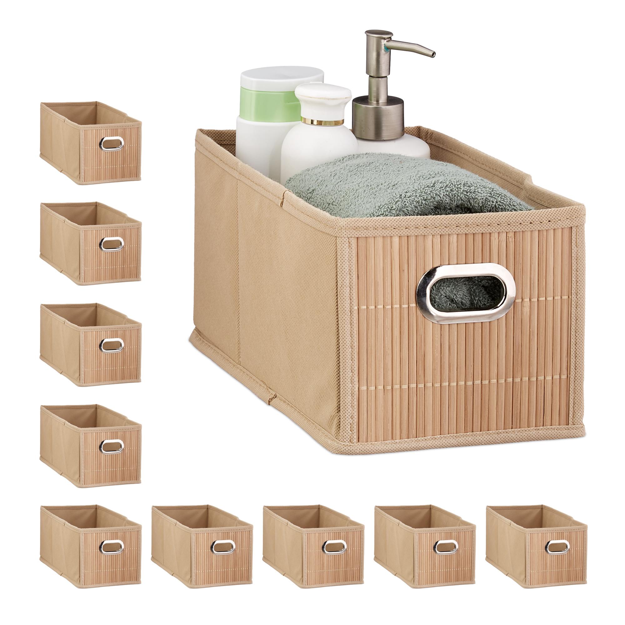 10x Paniers de rangement bambou, corbeille salle de bain, carré ...