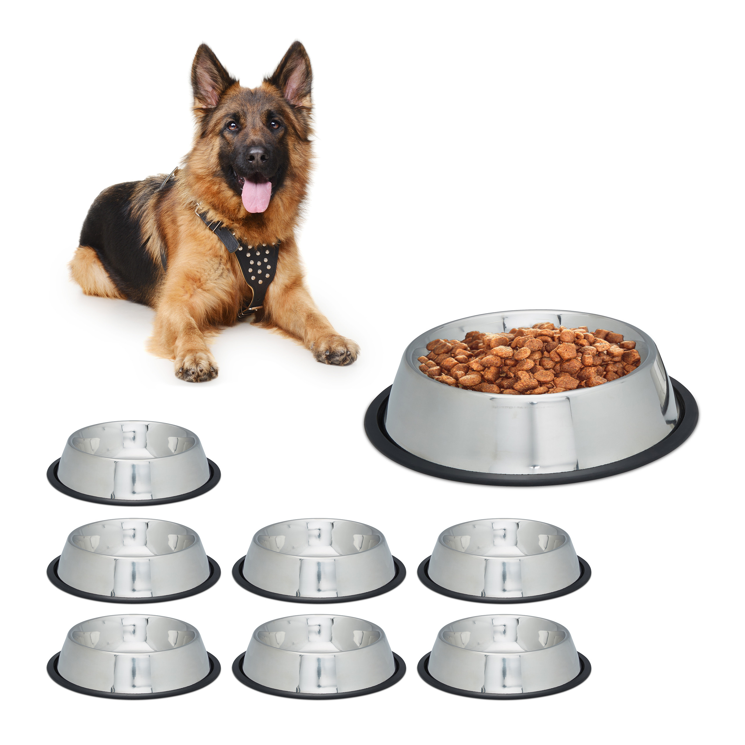 8x Ciotole per Cani in Acciaio Inox, per Acqua e Cibo, Antiruggine ...