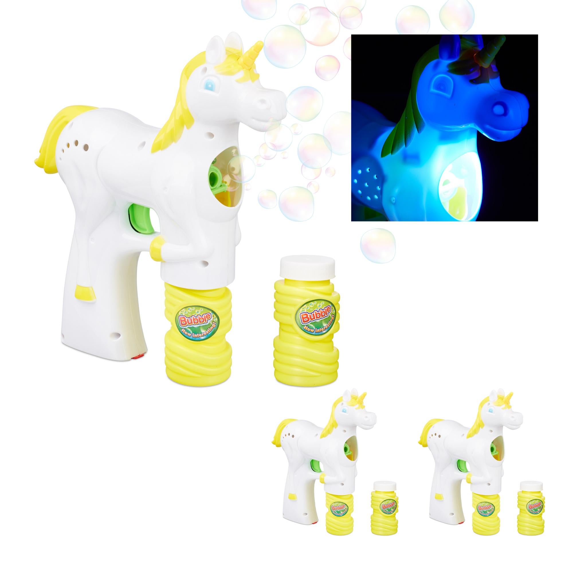 Set di 3 Pistole Sparabolle a Forma di Unicorno, a LED, a Batteria, 6x ...