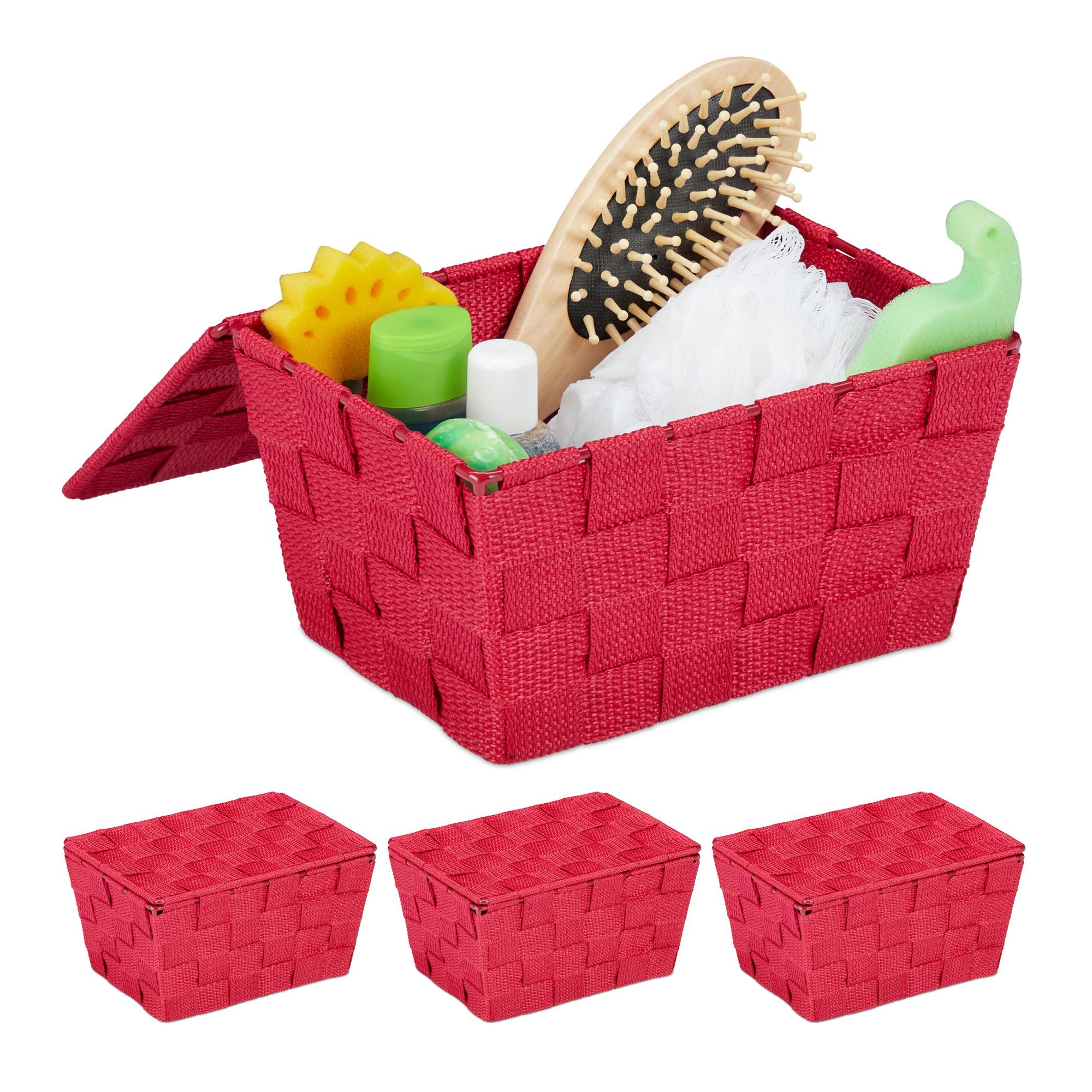 Panier de rangement, lot de 4, avec couvercle, aspect tressé ...