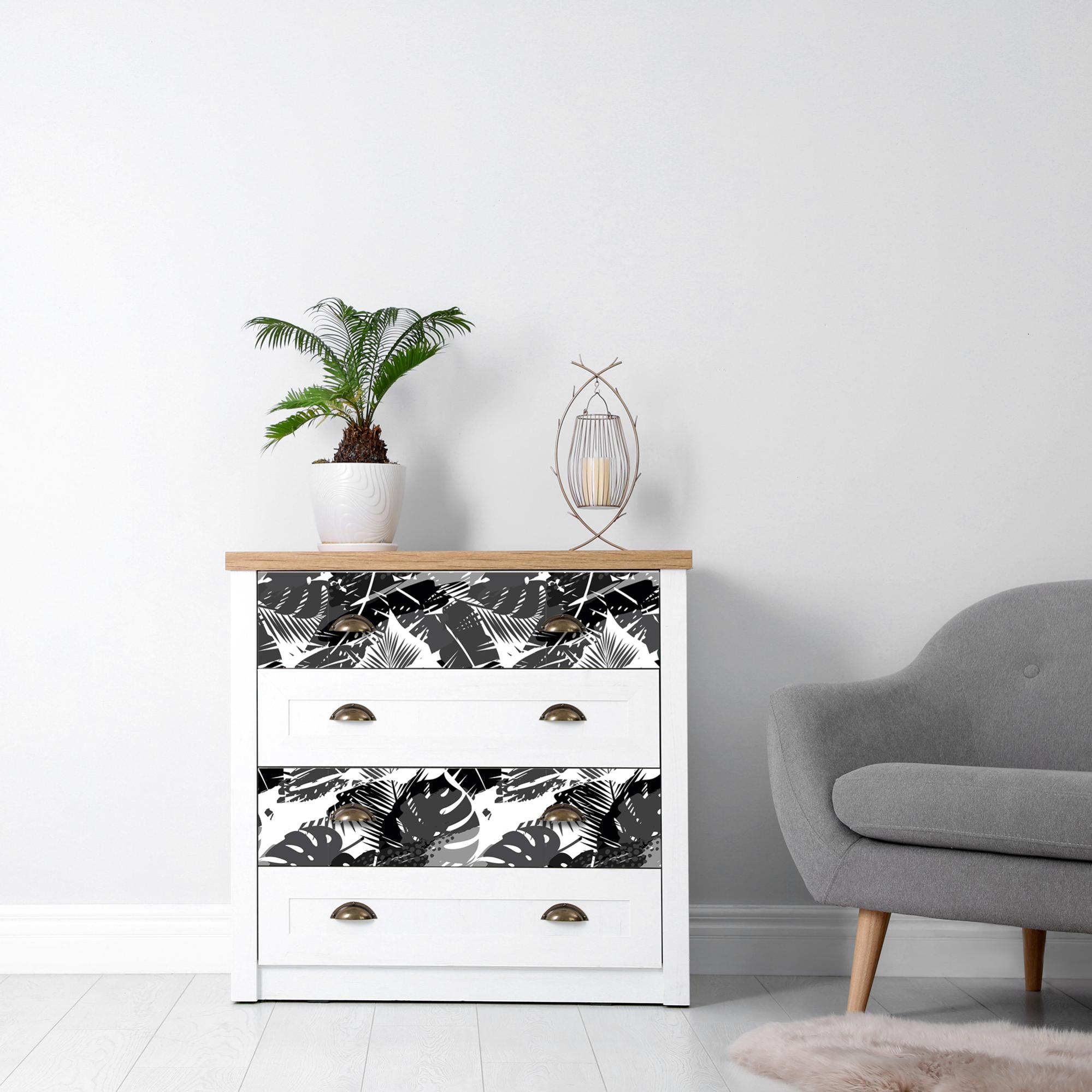 Rollo adhesivo / Adhesivo Credenza l.200 x A.45 cm Leaf Noir et Blanc ...
