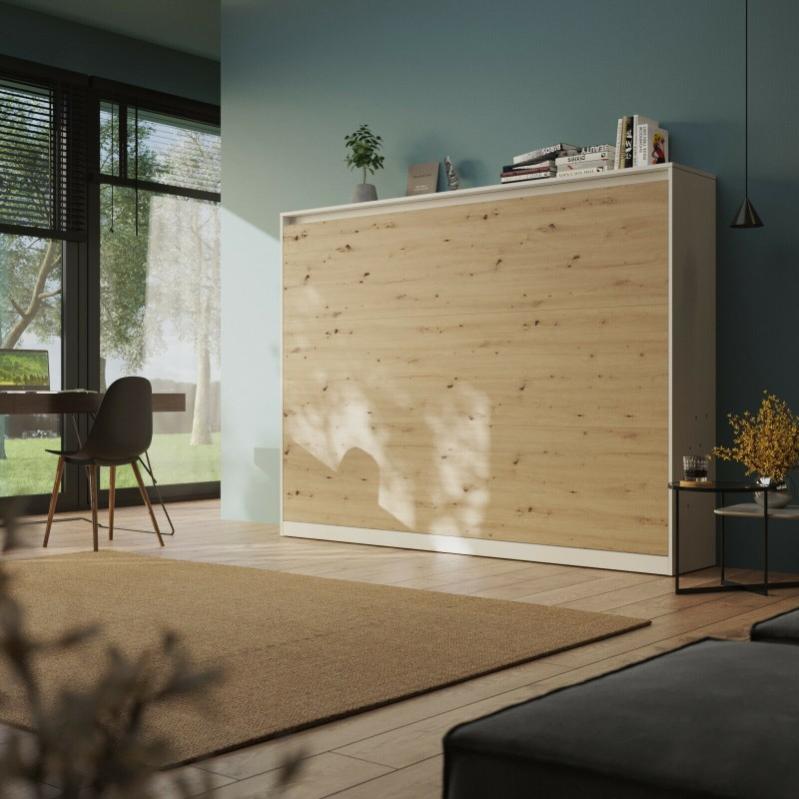 Armoire Lit escamotable 140x200cm Blanc/Chêne Sauvage Horizontal Lit ...