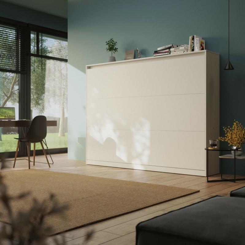 Armoire Lit escamotable 140x200cm Blanc Horizontal Matelas inclus Lit ...