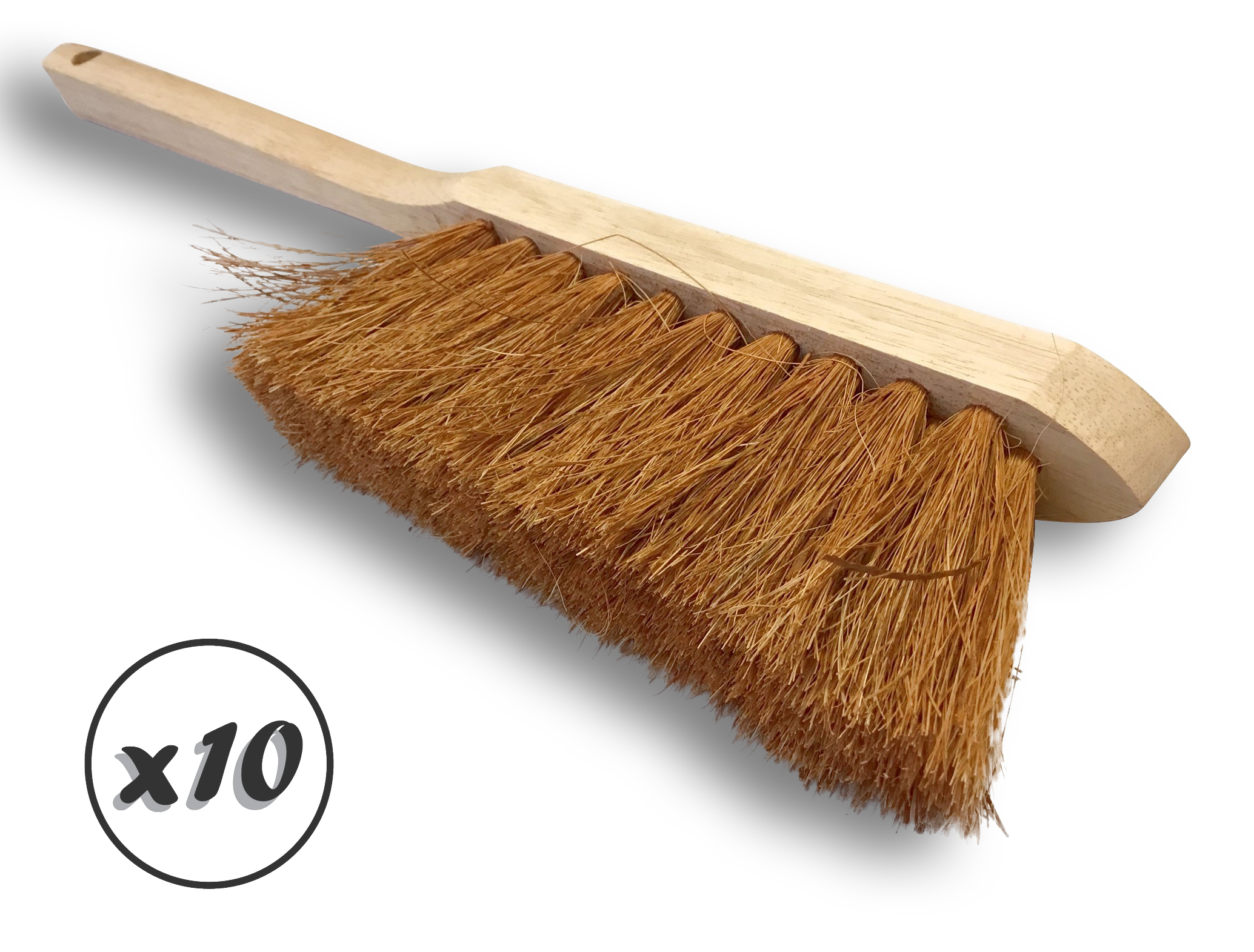 Balayette brosse en fibres de coco naturel | Lot de 10 | Manche long en bois | Longueur 45 cm ...
