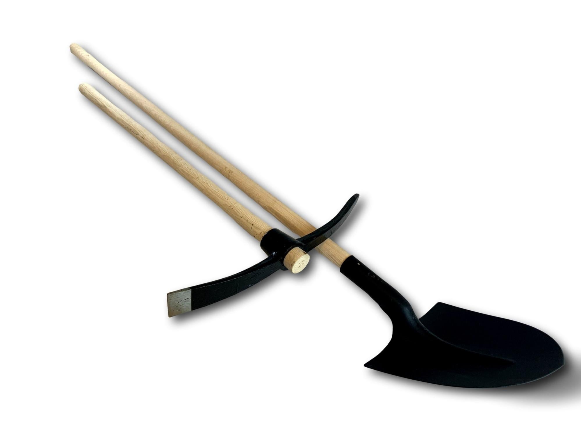Ensemble pioche terrassier manche 90 cm + pelle ronde de maçon manche ...