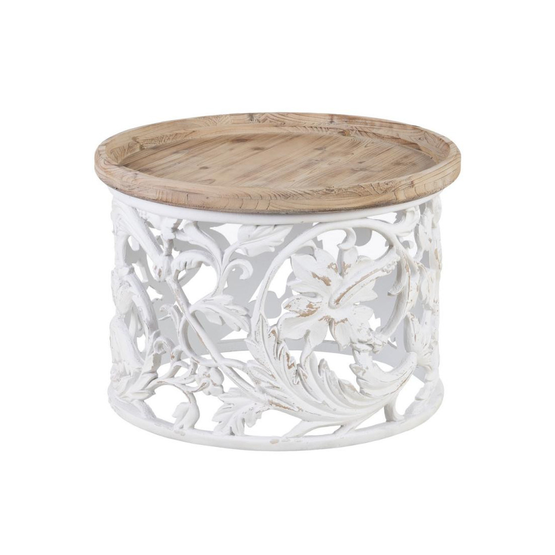 Table basse ronde Bois/Blanc Taille M - ANEMONE | Leroy Merlin