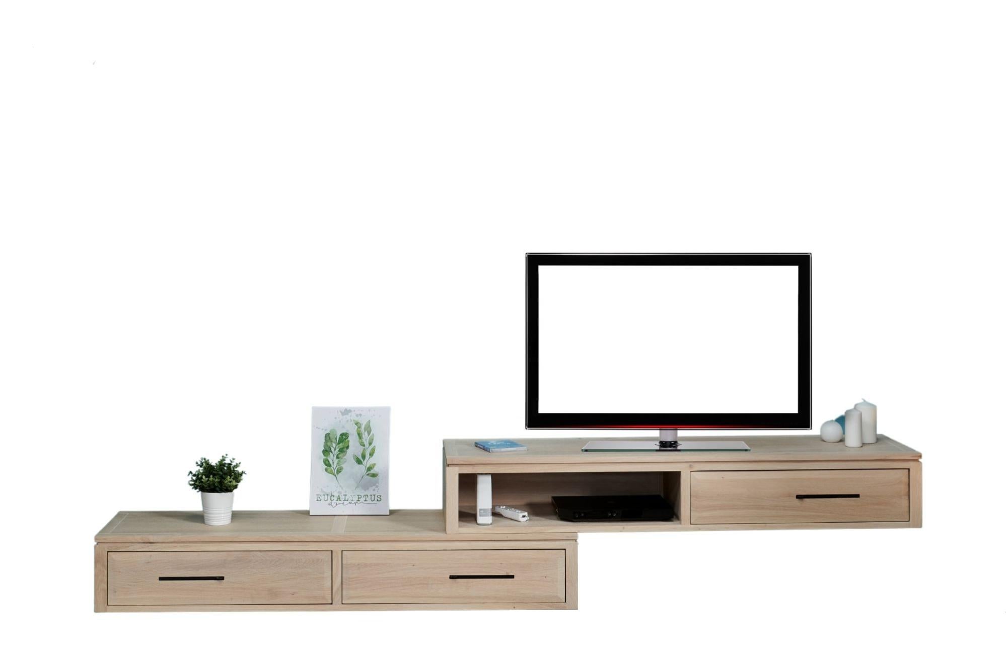 Ensemble meuble TV suspendu en chêne blanchi 2 éléments - BOSTON ...