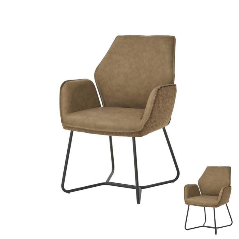 Duo de Chaises à accoudoirs Tissu/Simili cuir marron - SIXTINE | Leroy ...