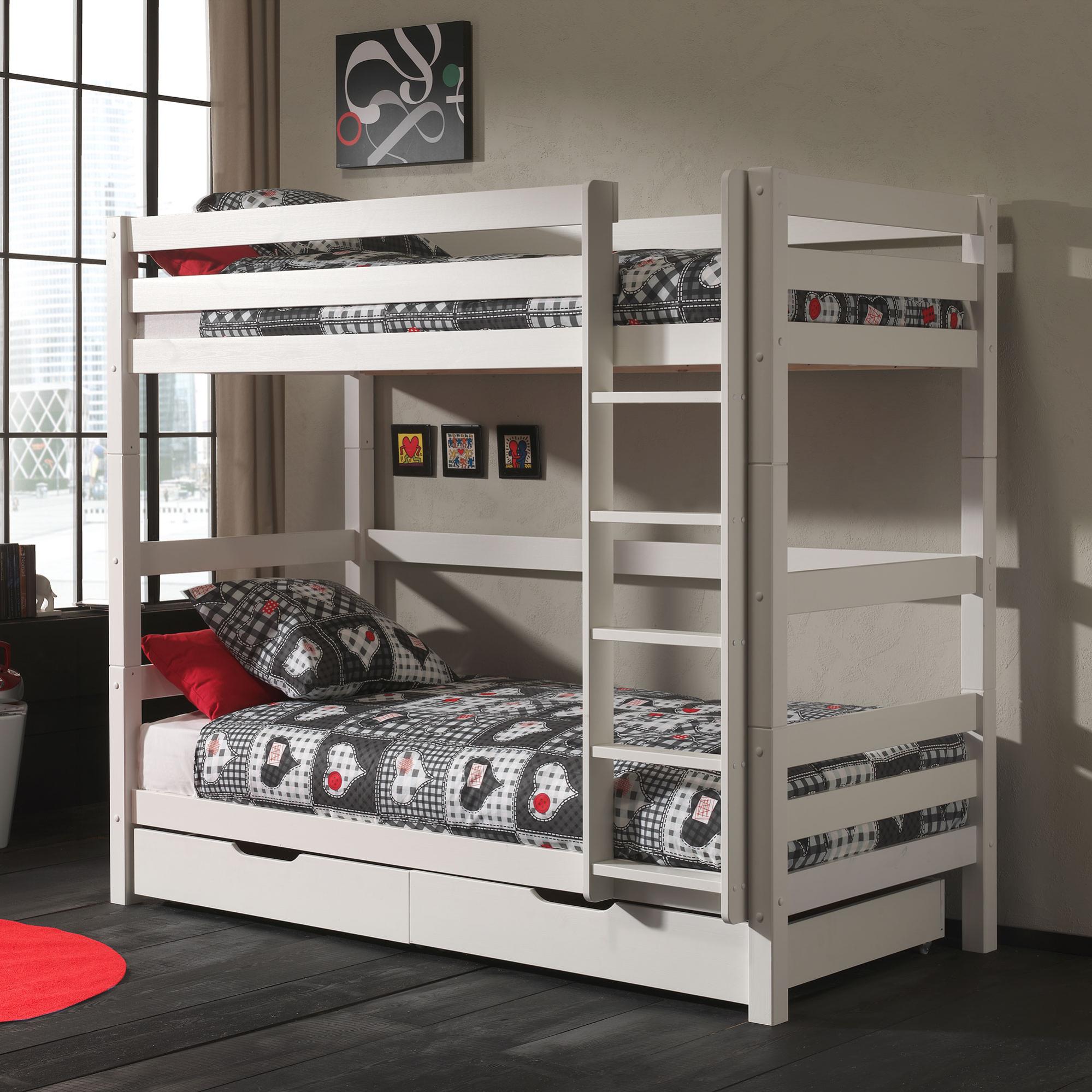 Lits superposés 90x200 cm h180 cm avec 2 tiroirs blanc - PINO | Leroy ...