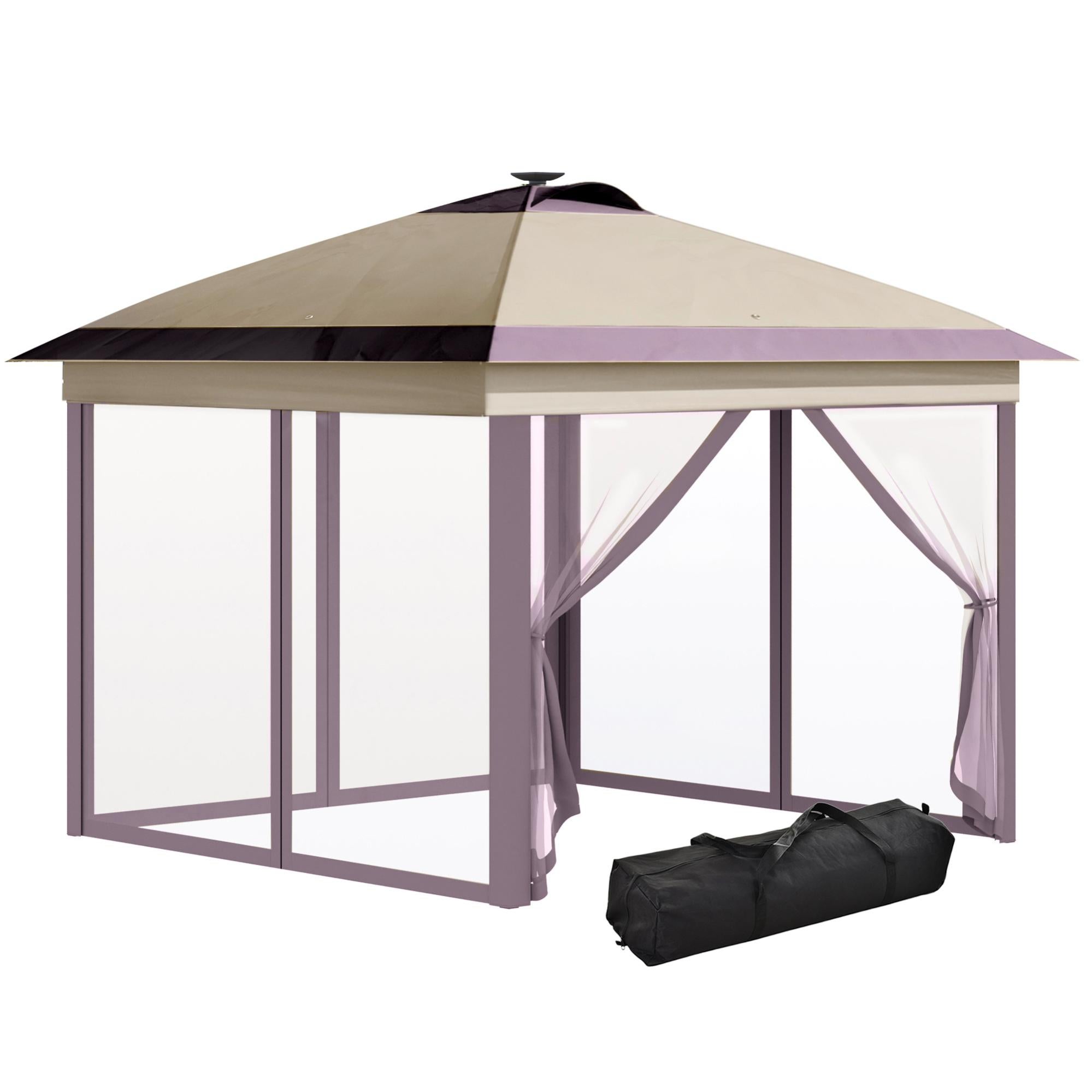 Carpa plegable con luces control remoto Outsunny 3,3x3,3x2,85 m beige ...