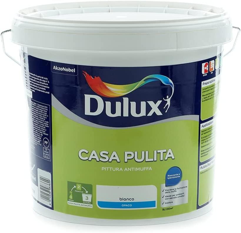 Pittura murale Lavabile antimuffa DULUX CASA PULITA Opaca bianco 5 L | Leroy Merlin