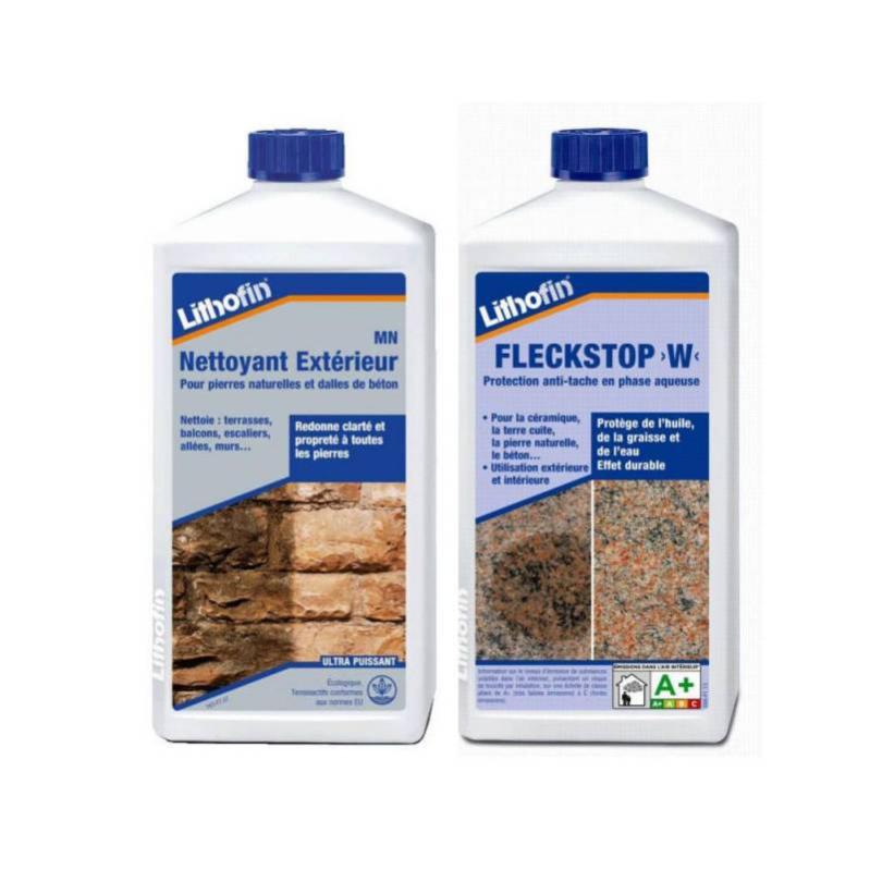 Lithofin kit speciale esterno: FLECKSTOP W 1L + MN DETERGENTE PER ...