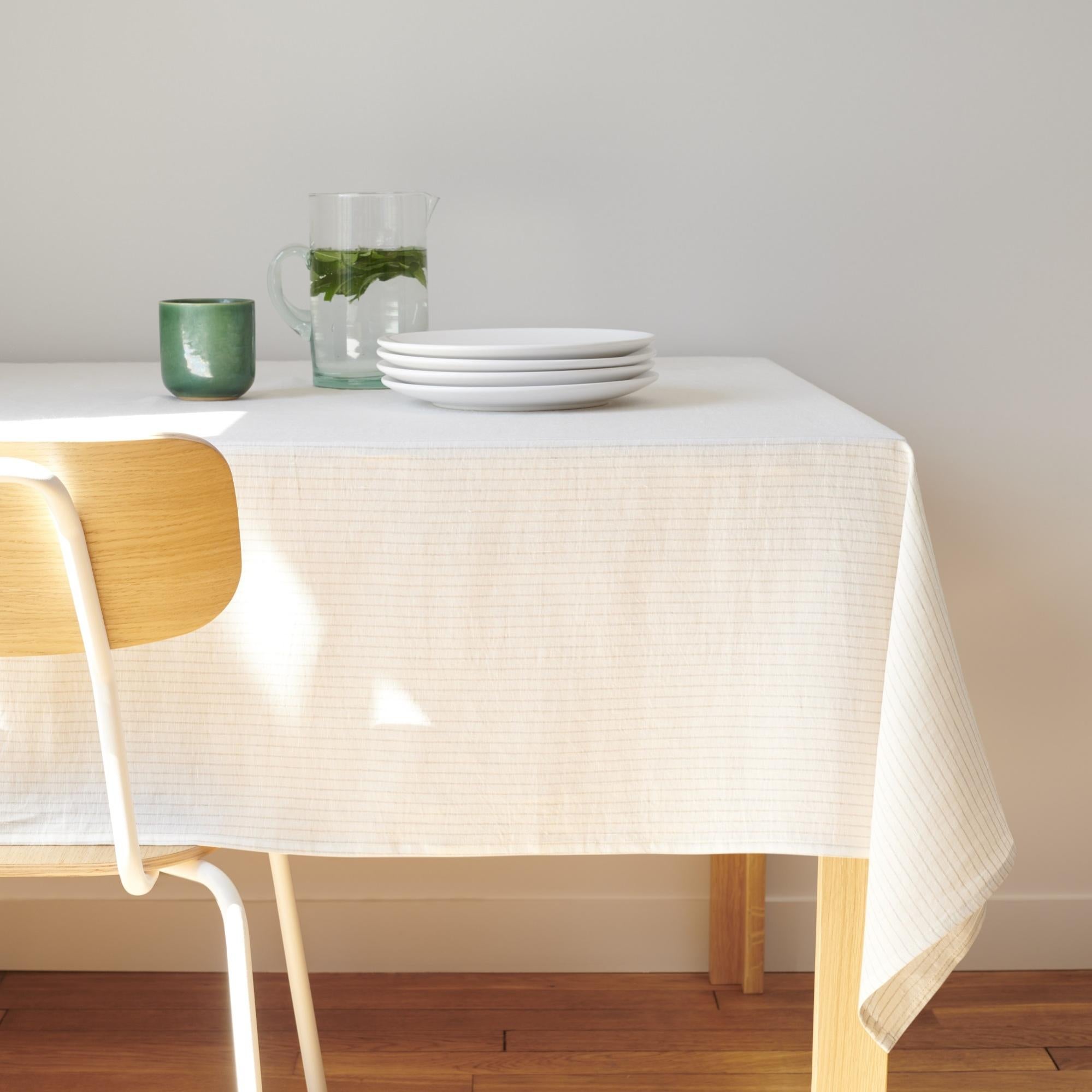 Nappe en lin blanc rayé 180x280cm | Leroy Merlin